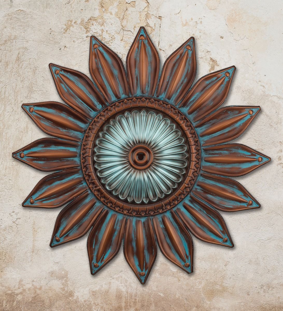 Bronze and Verdigris Patina Indoor Outdoor Metal Wall Flower
