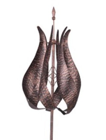 Bronzed Lotus Vertical Kinetic Wind Spinner Sculpture