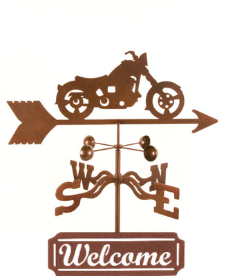 Harley Motorcycle Rain Gauge Weathervane and Welcome Sign