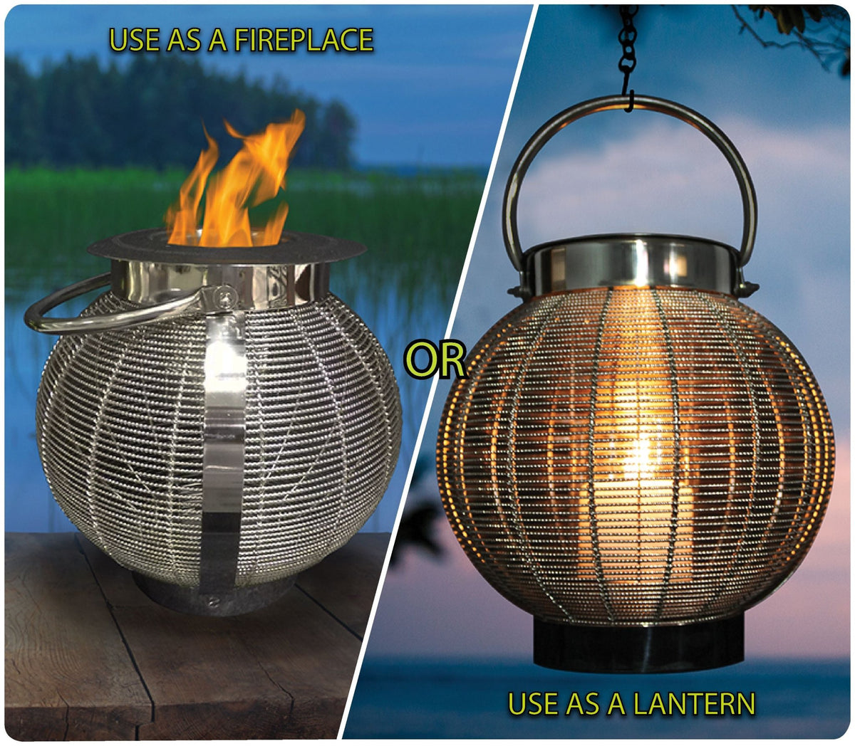 Jupiter Inspired - 2 in 1 - Hanging or Tabletop Fireplace and Lantern