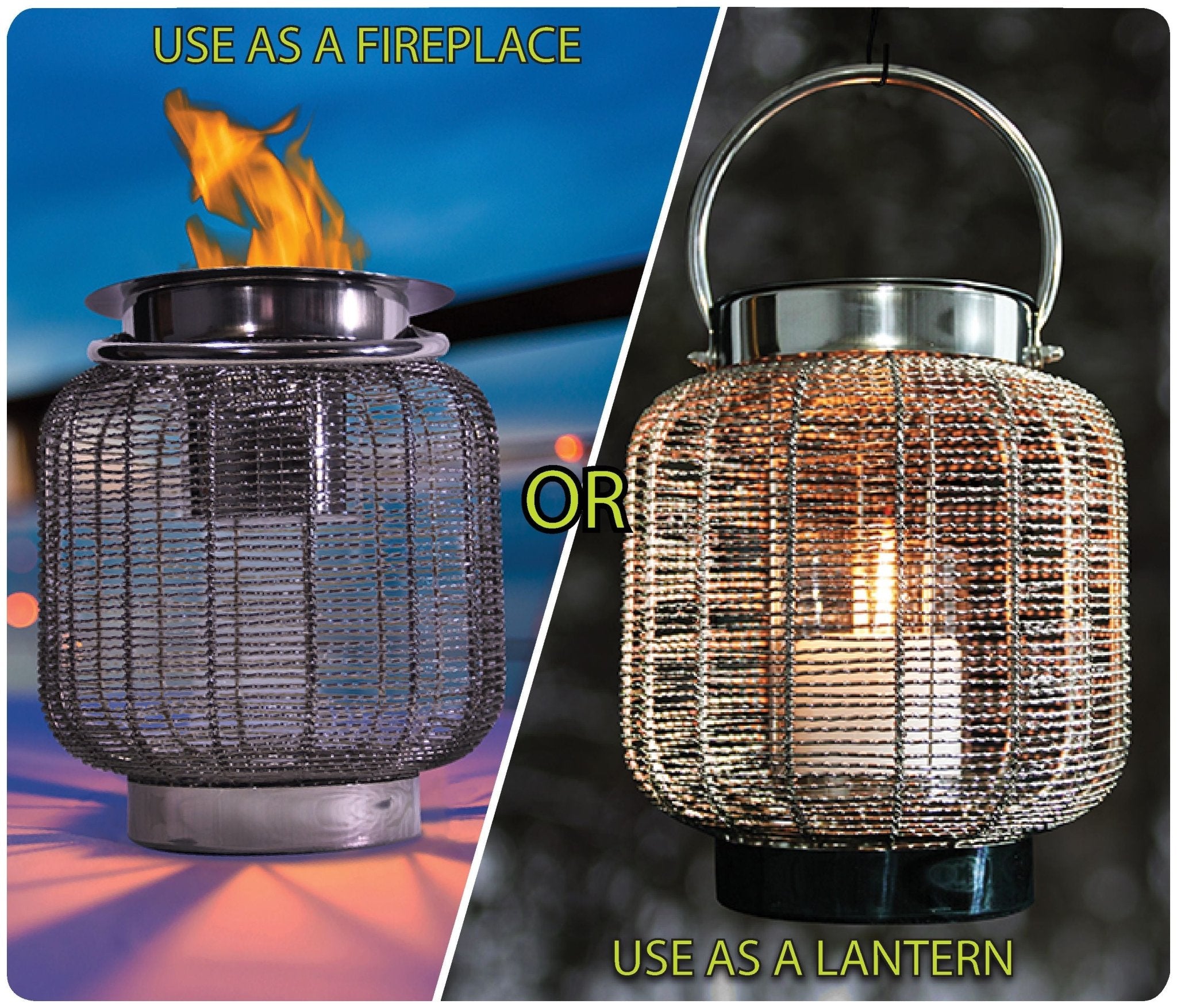 Neptune Inspired - 2 in 1 - Hanging or Tabletop Fireplace and Lantern