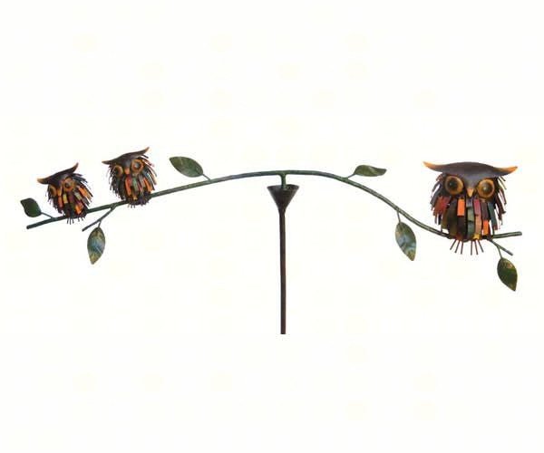 Owl Family Metal Kinetic Balance Garden Stake / Mobile