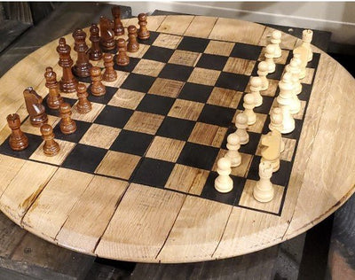 Reclaimed/Repurposed Bourbon Barrel Head Chess Set
