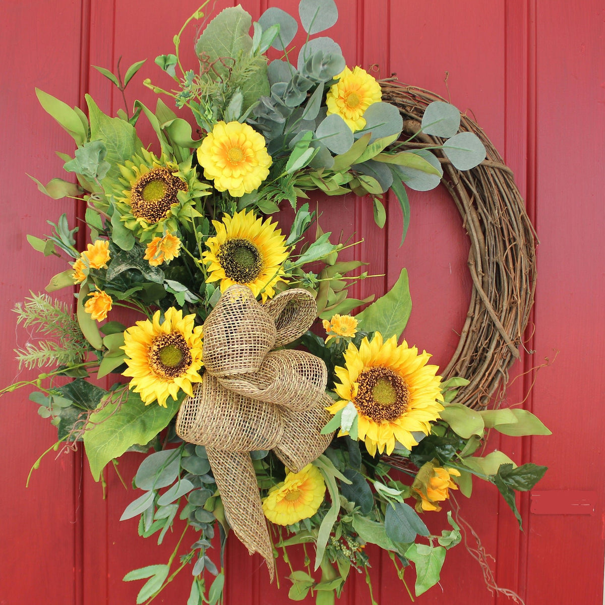 Sensational Sunflowers Grapevine and Silk Front Door Wreath – 22”
