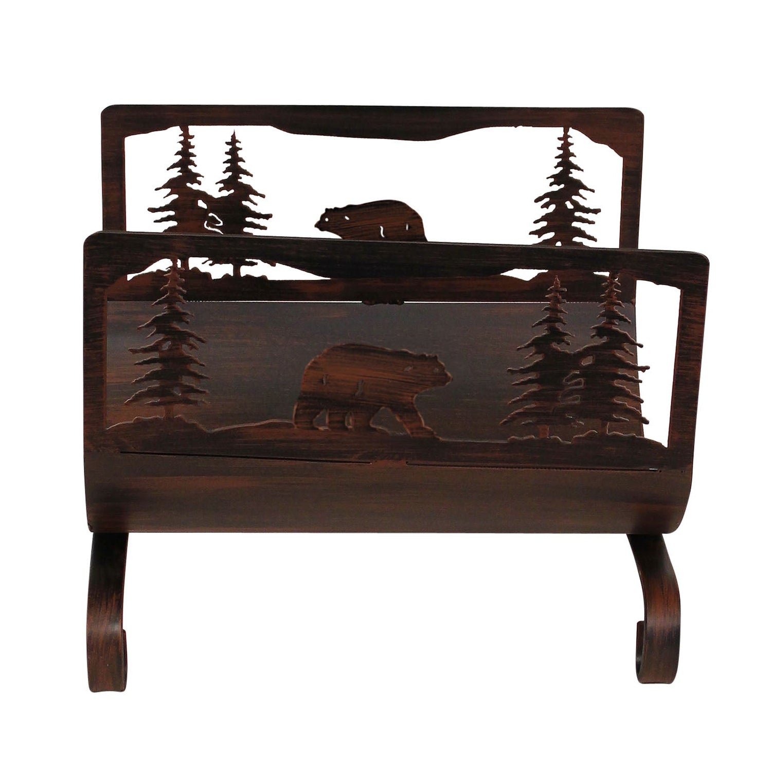 Wilderness Bear Scene Metal Firewood Wood/Magazine Rack