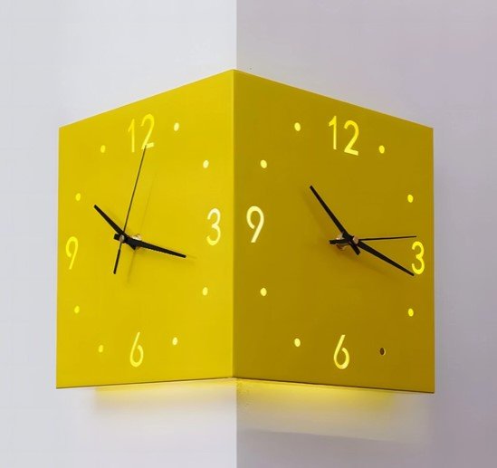 Yellow Square Backlit Corner Illuminating Wall Clock